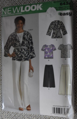 New Look 6438 EASY Kimono w Contrast Belt Boxy Tee Wide Leg Pants Sz 10 ...