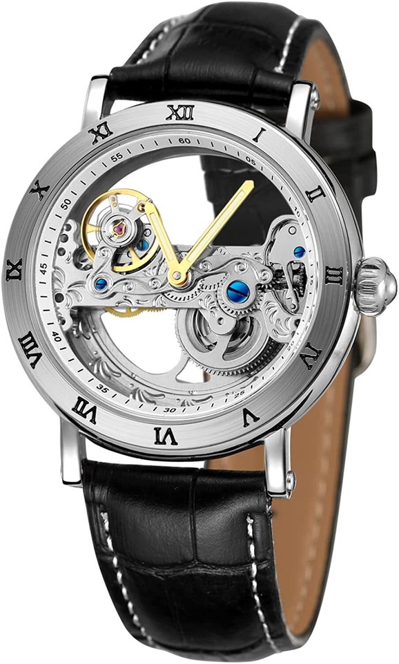 Men's Unique Design Automatic Self Wind Genuine Leather Strap Skeleton ...