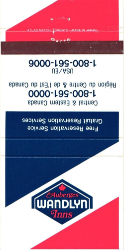 Fredericton Moncton Newcastle Auberge Wandlyn Inns Vintage Matchbook ...