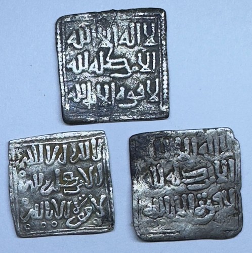 SET OF 3 ALMOHAD DIRHAM SQUARE ISLAMIC SILVER COIN 13 CT MOROCCO ...