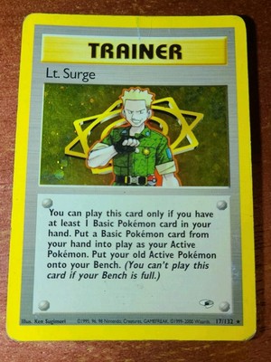 Lt. Surge Holo 17/132 Trainer Gym Heroes Pokemon Card. Heavily Played ...