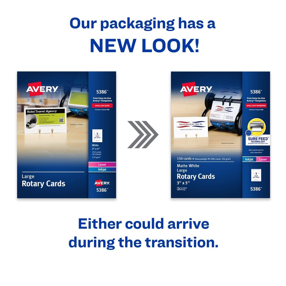 Avery Large Rotary Cards Laser/Inkjet 3 x 5 White 150 Cards/Box 05386 ...