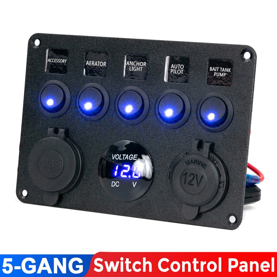 12V LED 5 Gang On/Off Rocker Switch Panel Car Truck Boat Marine Inline ...