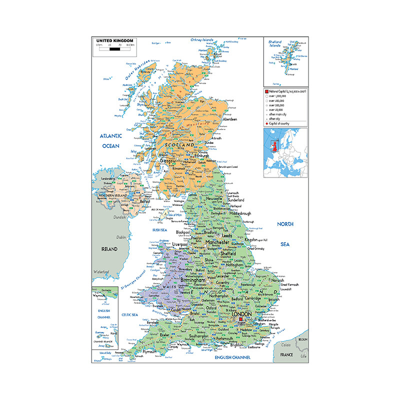 A1 A2 A3 Map of the UK Administrative Wall Poster Prints Office Home ...