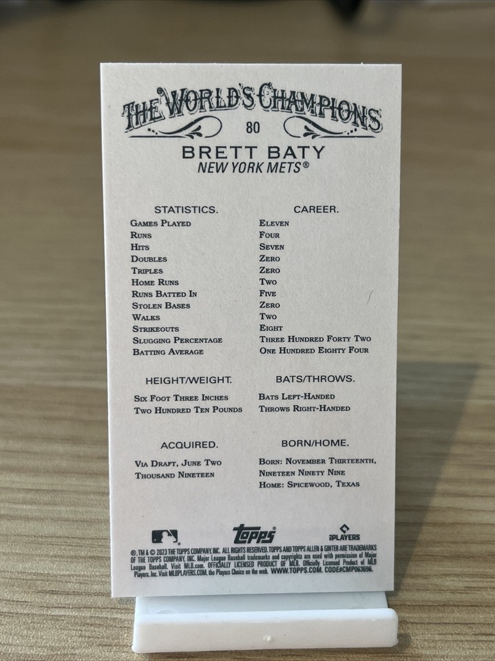 2023 Topps Allen & Ginter Brett Baty Rookie Black Parallel Mini #80 (B9 ...