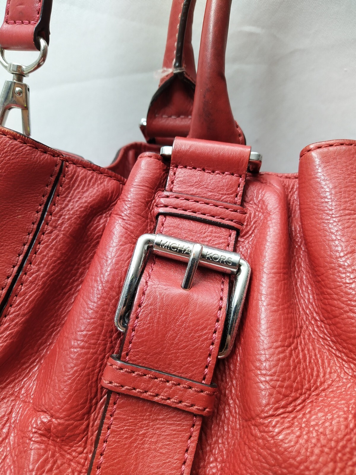 Michael Kors Brookville Red Leather Drawstring Double Handle Satchel ...