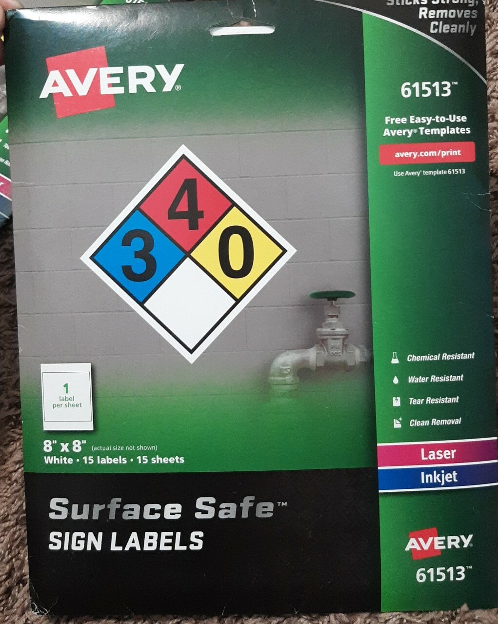 Avery 61513 8" " Removable Label Safety Signs - White (15/PK) for sale ...