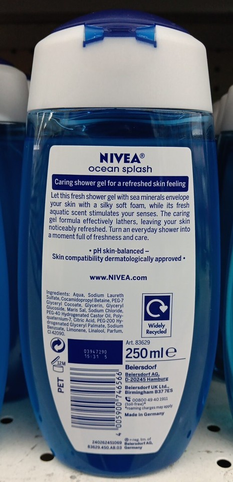 Nivea Splashy Ocean Shower Gel 250ml Refreshed Skin Sea Minerals ...