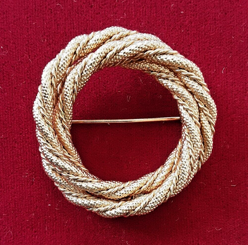 Vintage Napier Brooch Pin GOLD TONE DOUBLE TWISTED ROPE Circle Signed ...