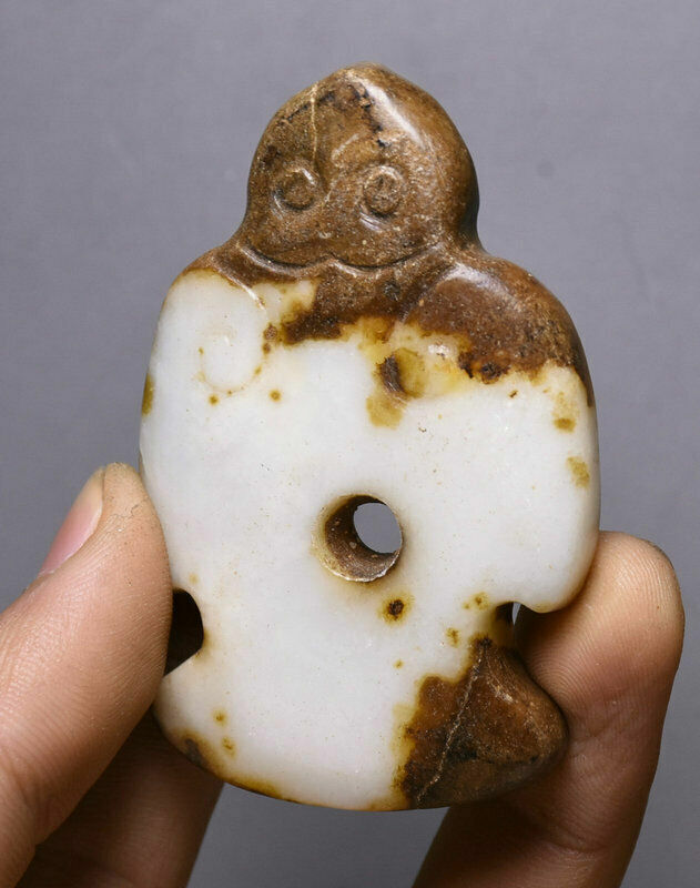 7.5CM China Hongshan Culture Old Hetian Jade hawk eagle Bird Beast ...