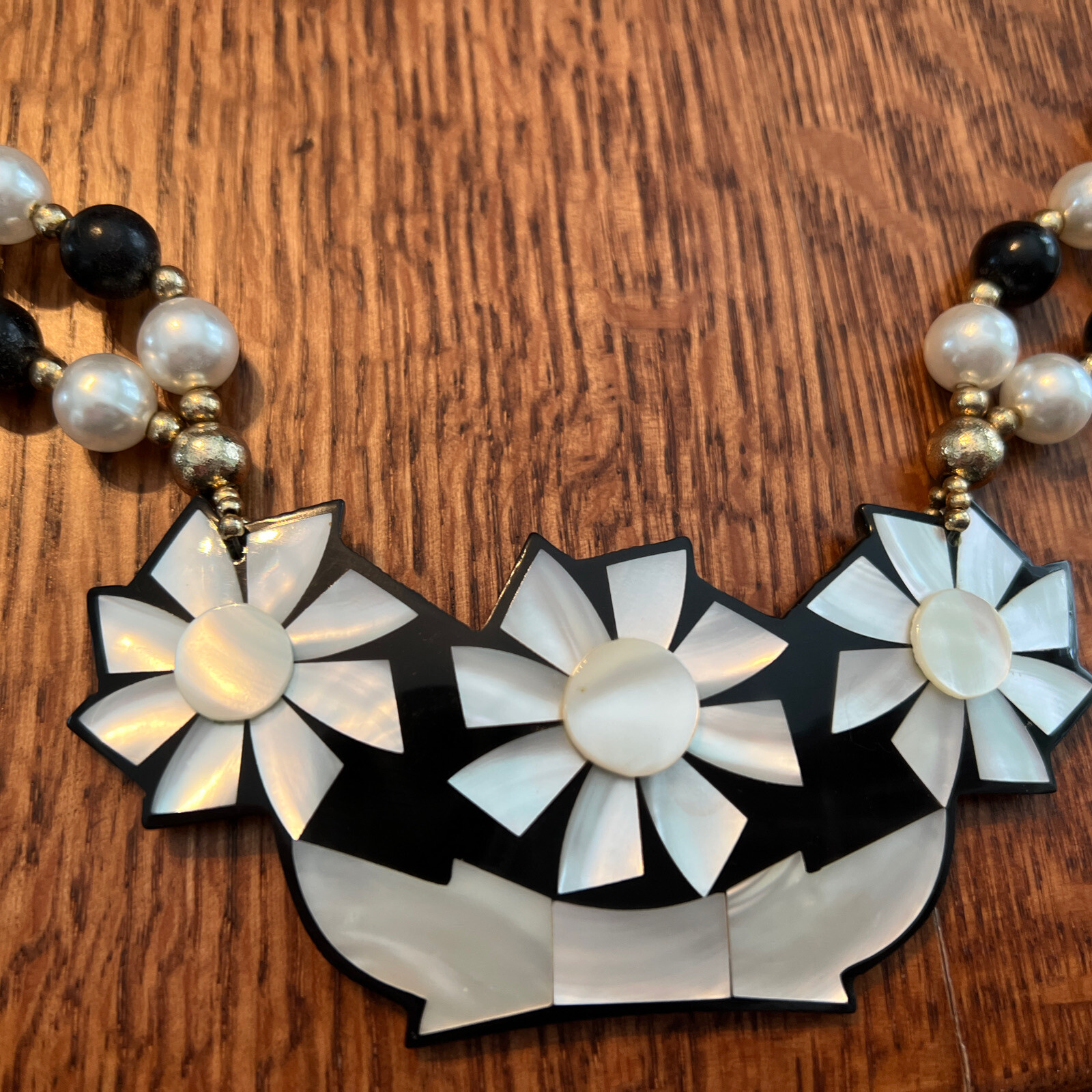 Vintage Inlay Mother of Pearl & Faux Pearl Beaded Nec… - Gem