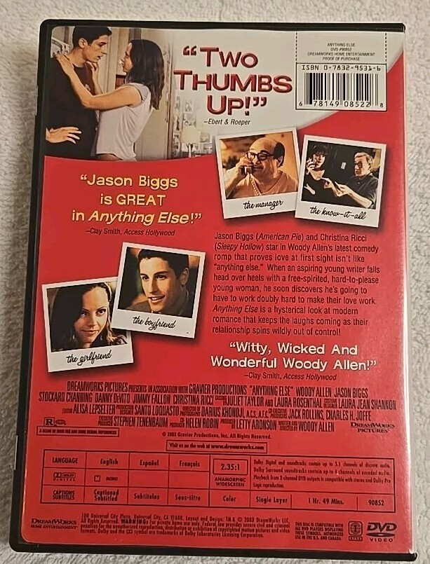 Anything Else (2003 Dreamworks DVD, Woody Allen Rated R) Christina Ricci | eBay