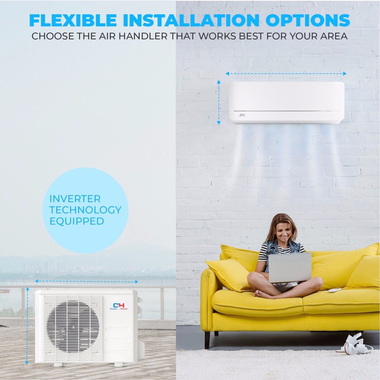 18000 BTU Ductless Mini Split Heat Pump Air Conditioner 19 SEER 1.5 TON ...