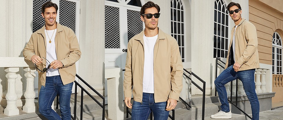 Men's Lightweight Bomber Jacket Full-Zip Spring Sport Track Coat Casual ...