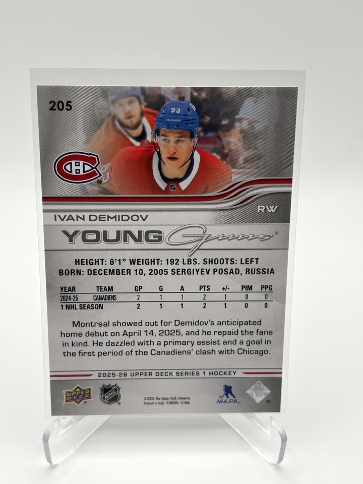 2025-26 Upper Deck Series 1 Ivan Demidov Young Guns Rookie RC NM M Habs MTL 205 | eBay