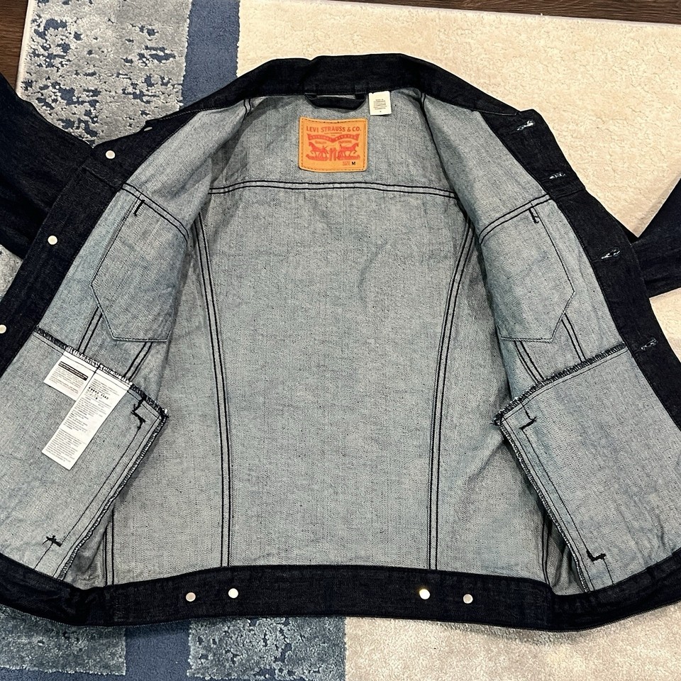 Levi’s Jean Jacket Men's Large True Black Denim Trucker Button Jacket M ...