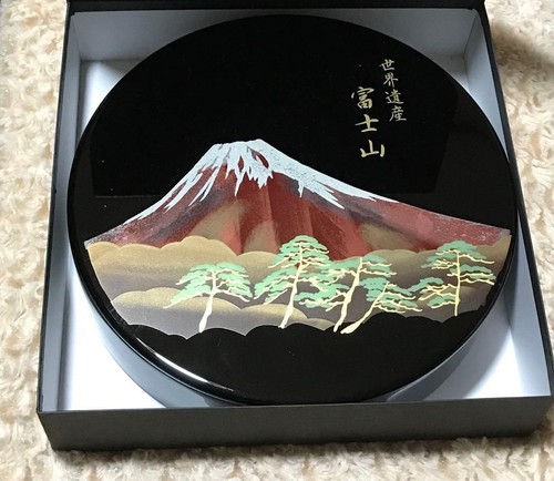 Japan Aizu Lacquerware Confectionery Container Mount Fuji Artwork Set ...