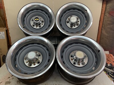 71-87 CHEVY GMC TRUCK 15x7 RALLY WHEELS RINGS & CAPS 5 LUG 5 INCH BOLT ...