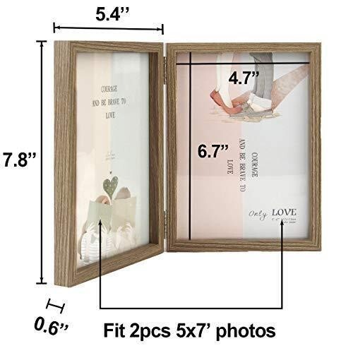 5x7 Double Picture Frames Hinged Wood Grain with Real Glass Stand ...