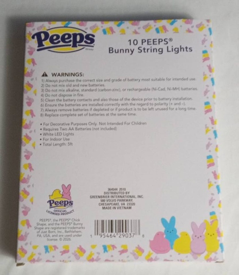 Peeps Mini Bunny String LED Lights 5 Feet Long, 10-pc Pack, NEW | eBay