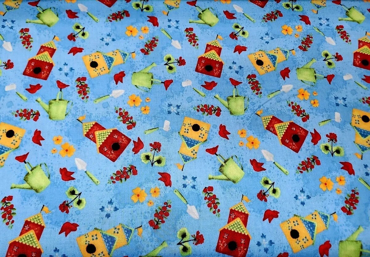Garden Frolic Floral Bird Houses Cotton Fabric Deb Grogan RJR By the ...