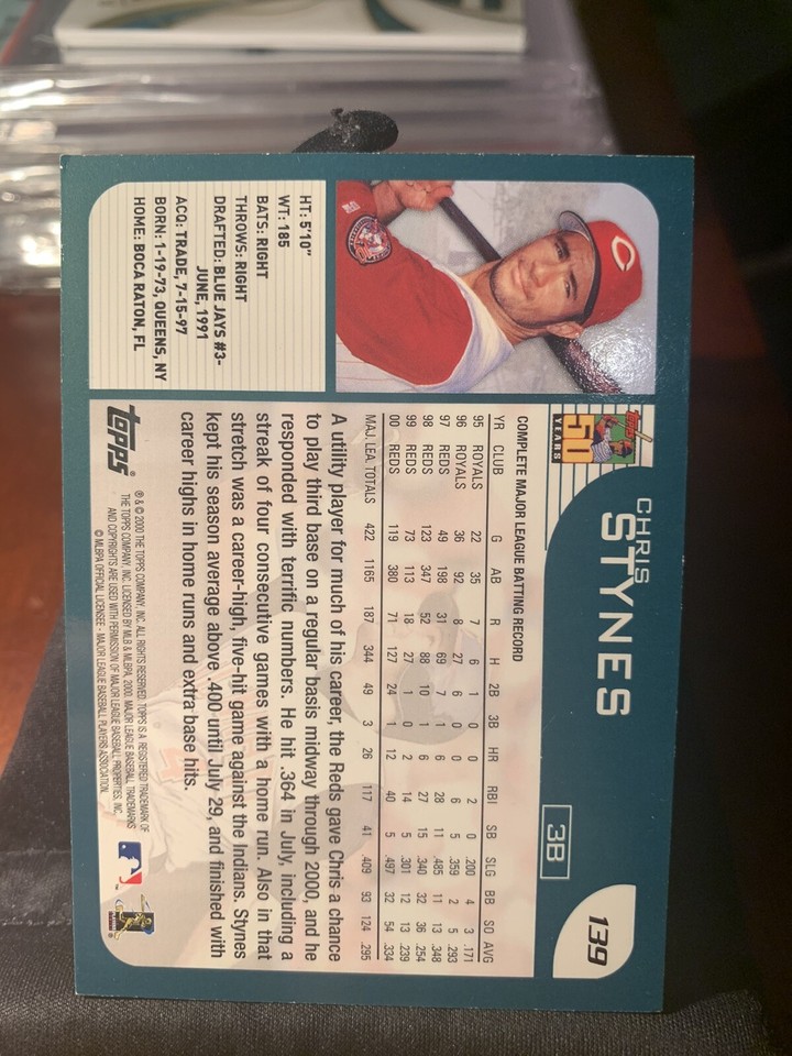 CHRIS STYNES 2001 TOPPS BASEBALL CARD # 139 Cincinnati Reds B1 | eBay