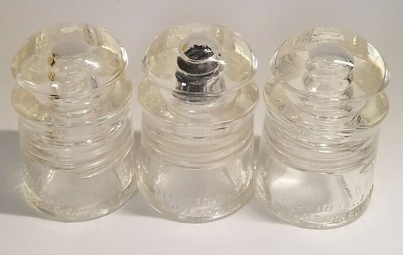 Vintage Corning Pyrex Glass Insulator CD 128 Lot of 3 Clear 4" tall 2 3 ...