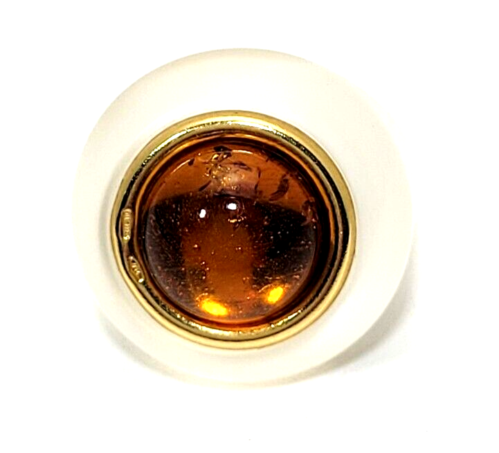 Chunky Clear Frosted Lucite 14K Bezel Set Amber Artisan Crafted Ring ...