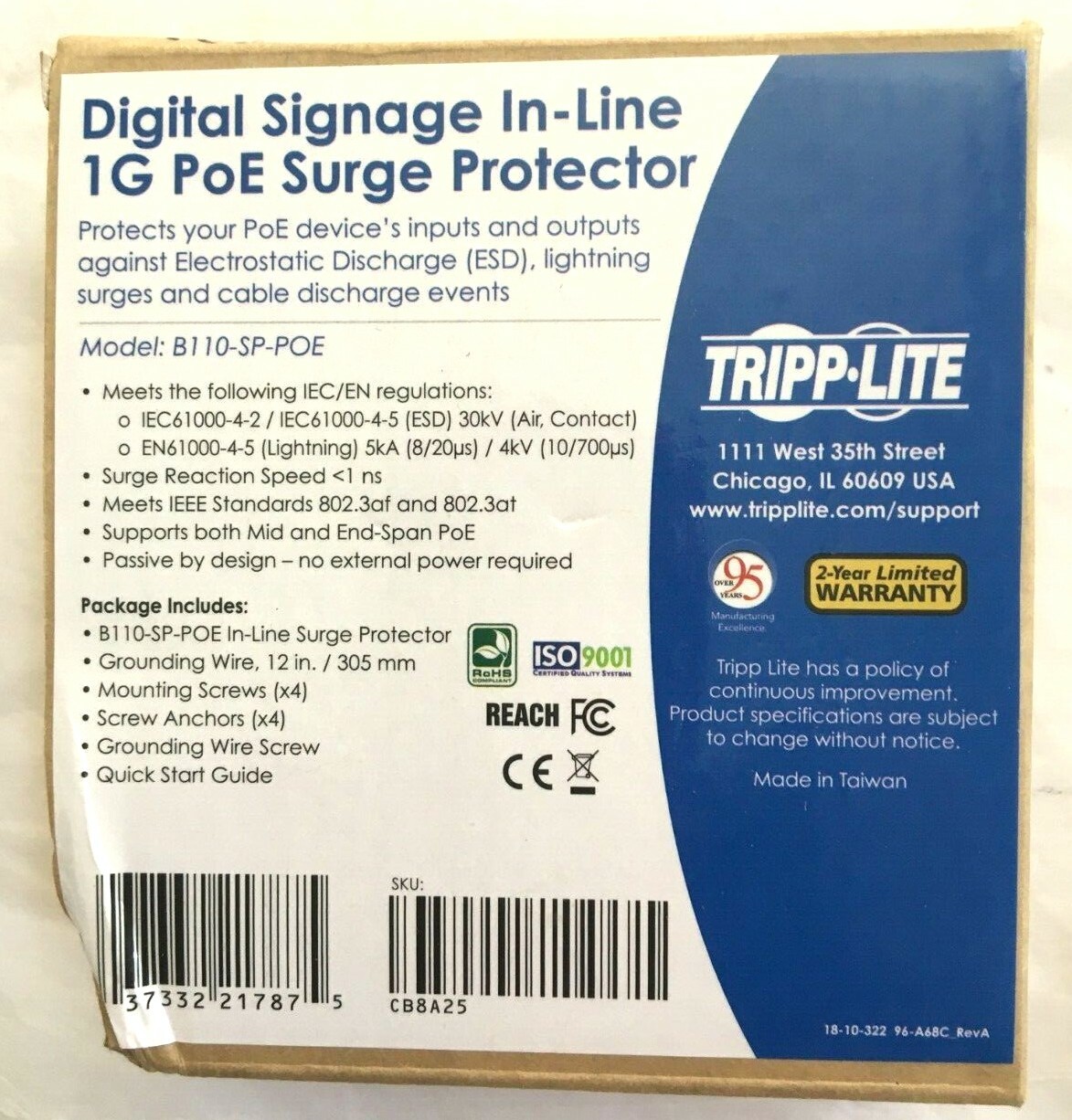 Tripp Lite Inline Surge Protector 1G PoE Digital Signage B110-SP-PoE ...