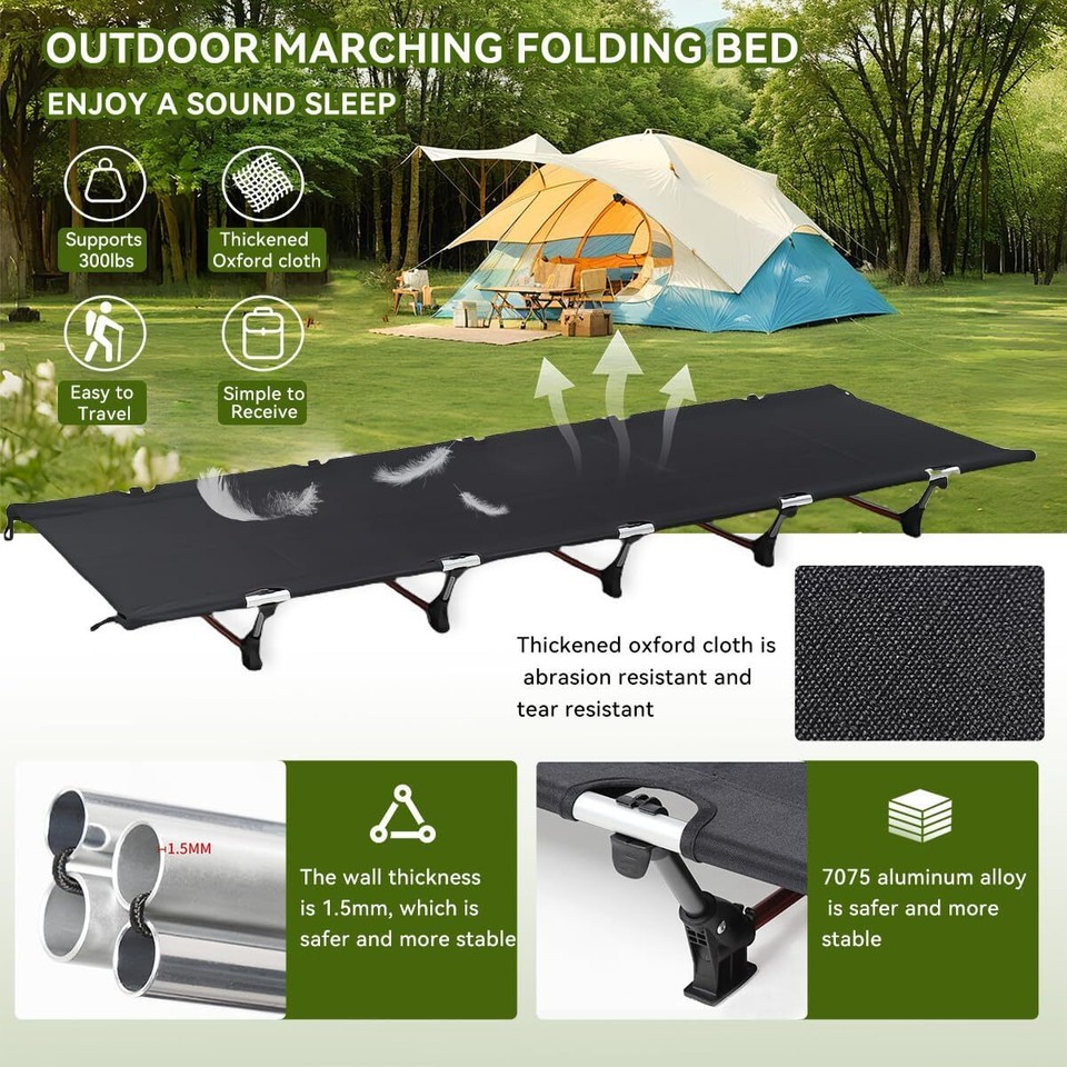 Lightweight Camping Cot, Heavy-Duty Comfortable Military Army Cot & Bag ...