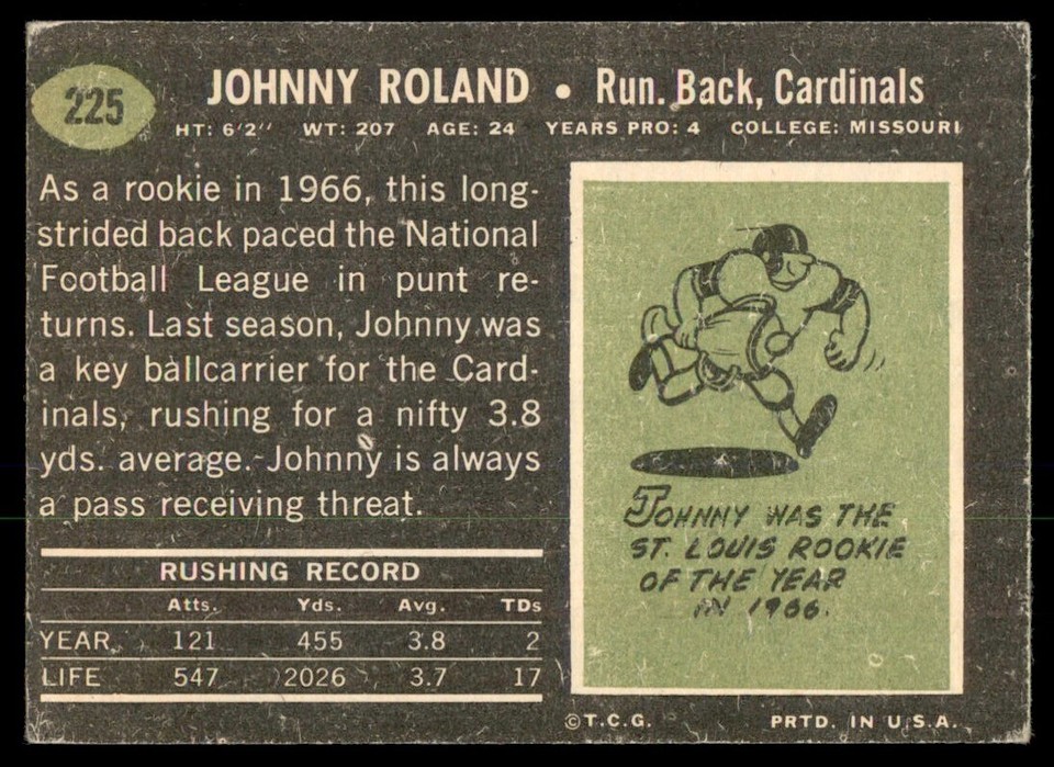 1969 Topps Football Johnny Roland (A) St. Louis Cardinals #225 | eBay