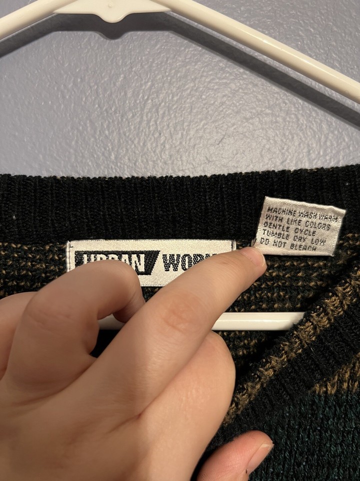 Vintage Urban Works Grandpa Style Color Block Sweater W Faux Leather ...