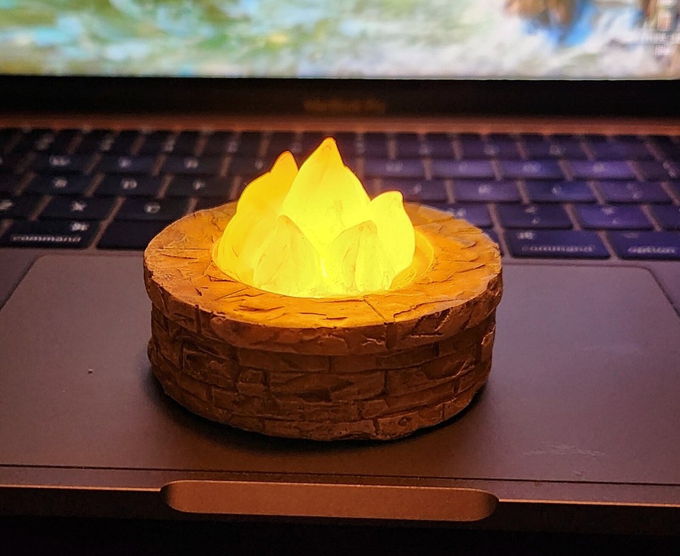 MINIATURE FIRE PIT w/ FIRE LED LITE for FAIRY GARDEN DOLLHOUSE RESIN ...