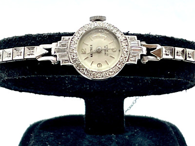 LADY'S NASTRIX PLATINUM WHITE GOLD & DIAMOND WATCH WITH 17 JEWEL SWISS ...