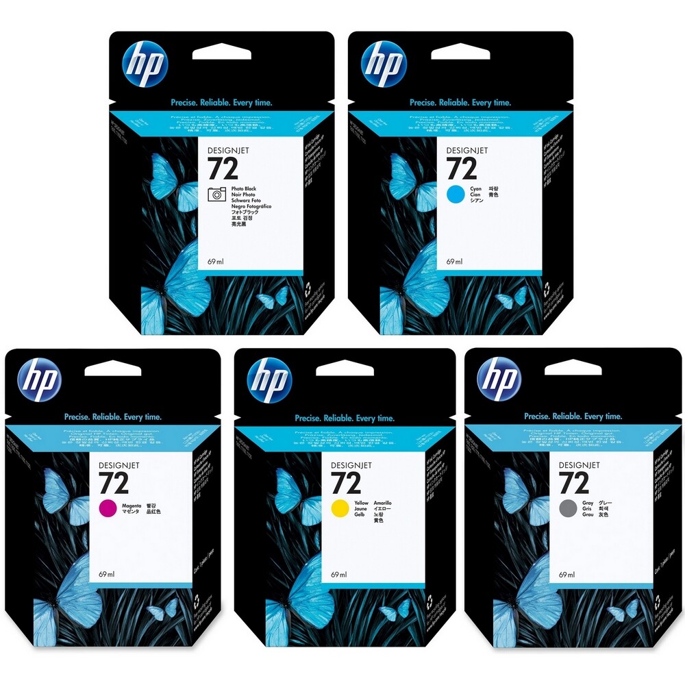 Genuine HP 72 Ink Cartridges Black Yellow Magenta Cyan Grey Photo Matt ...