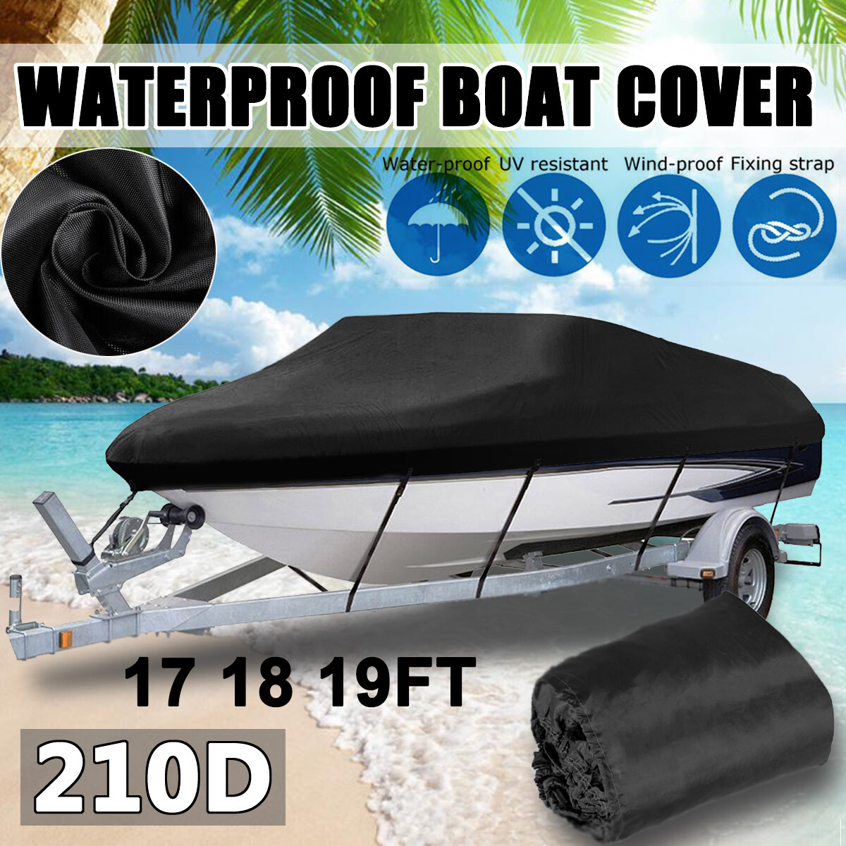 14-22ft Trailerable Jumbo Cover 210D Fit V-Hull Fishing Ski Pro-Style ...