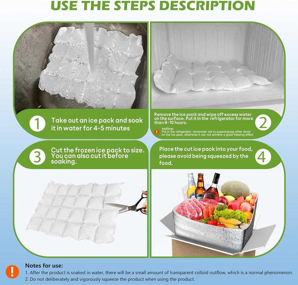 Dry Ice Pack for Shipping & Coolers Frozen Food,Reusable Cold Compress ...