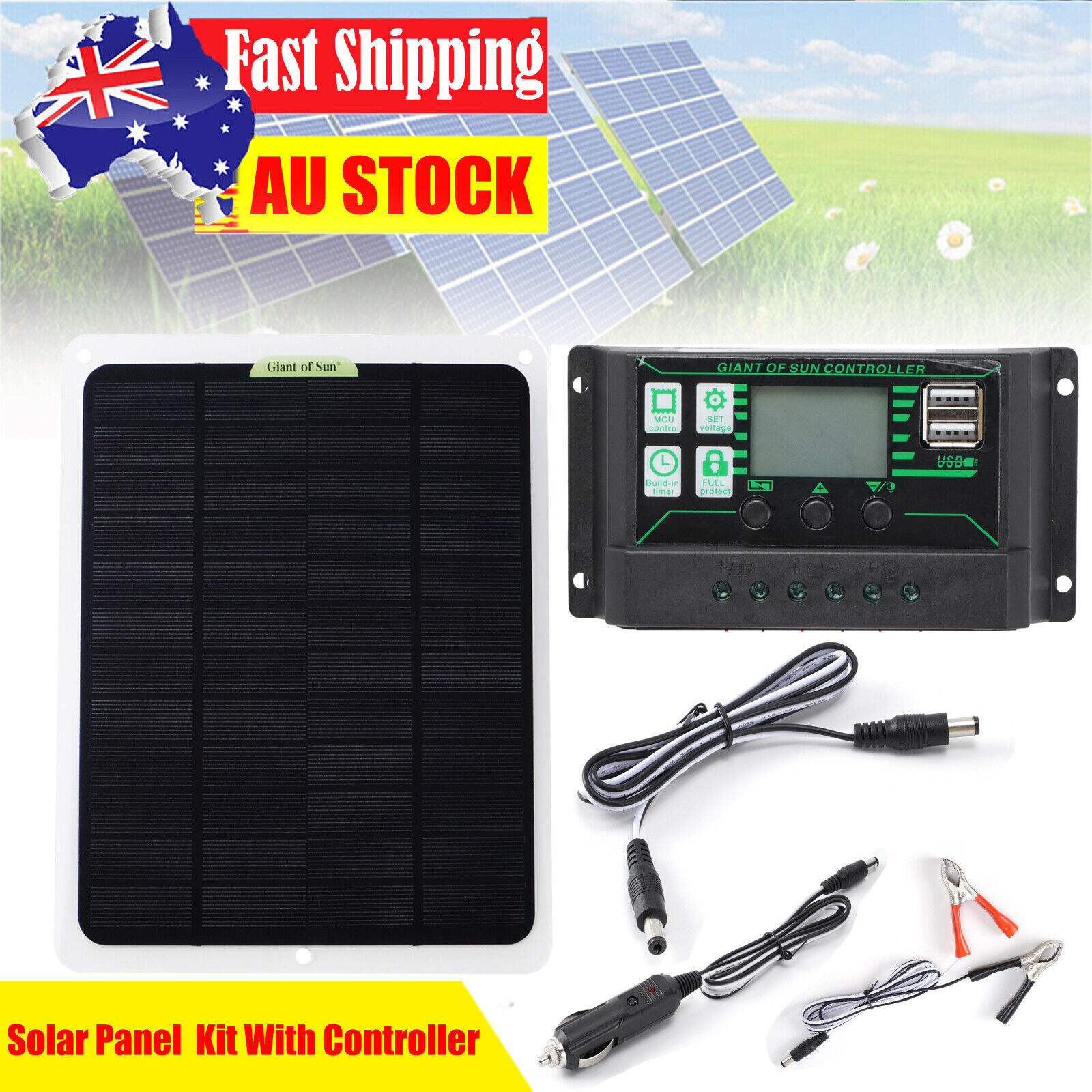 Trickle Charger 25W Solar Panel 12V Battery Charger Maintainer W/100A ...