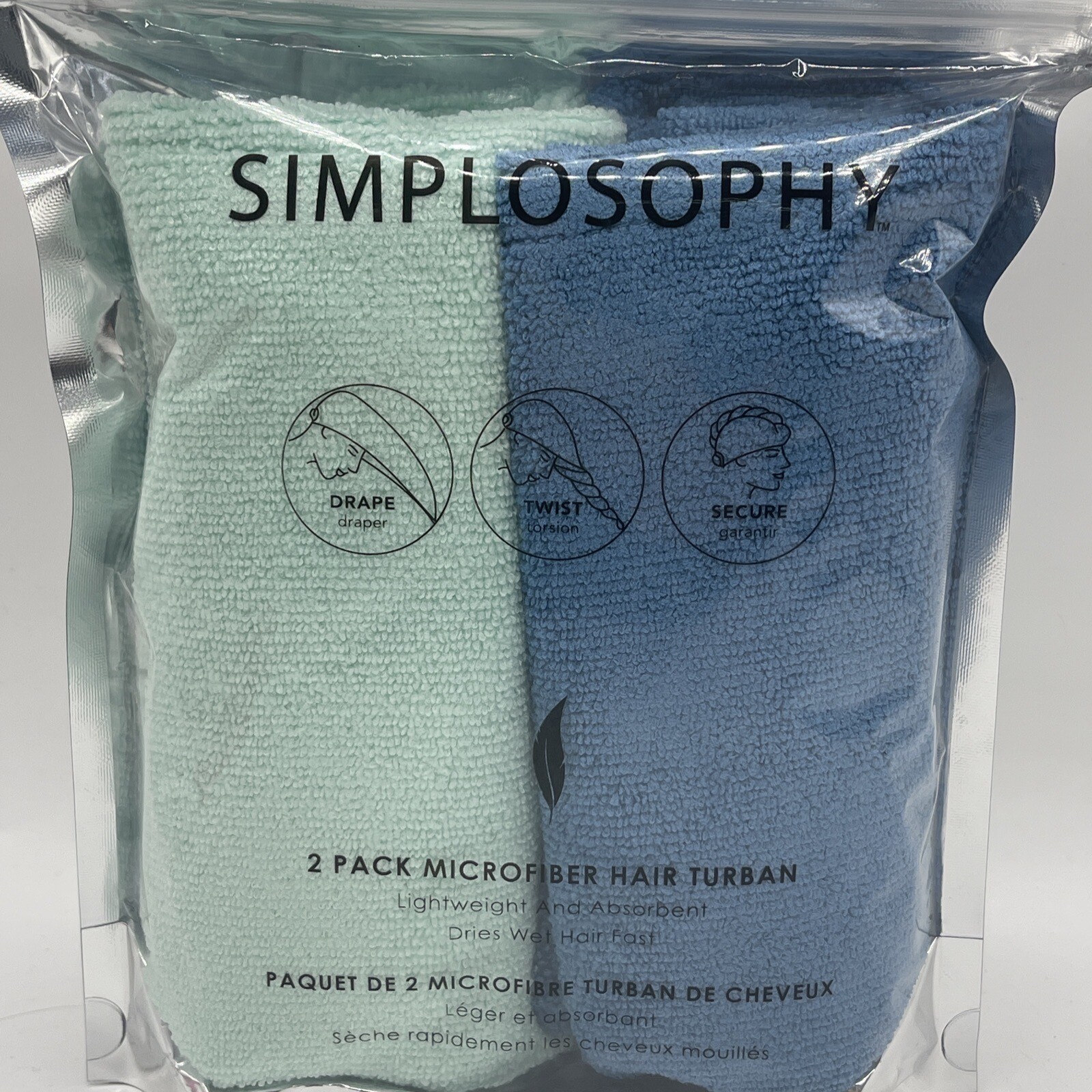 Simplosophy 2 Twist Hair Turban Microfiber, Lightweight, Absorbent, NEW ...