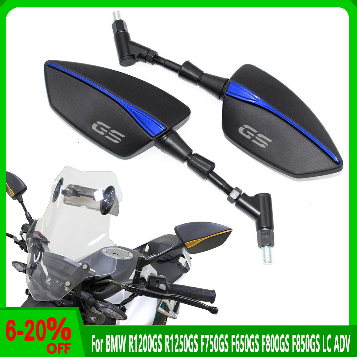 Motorcycle Rearview Rear Mirrors Universal 10mm For BMW R1200GS R1250GS ...