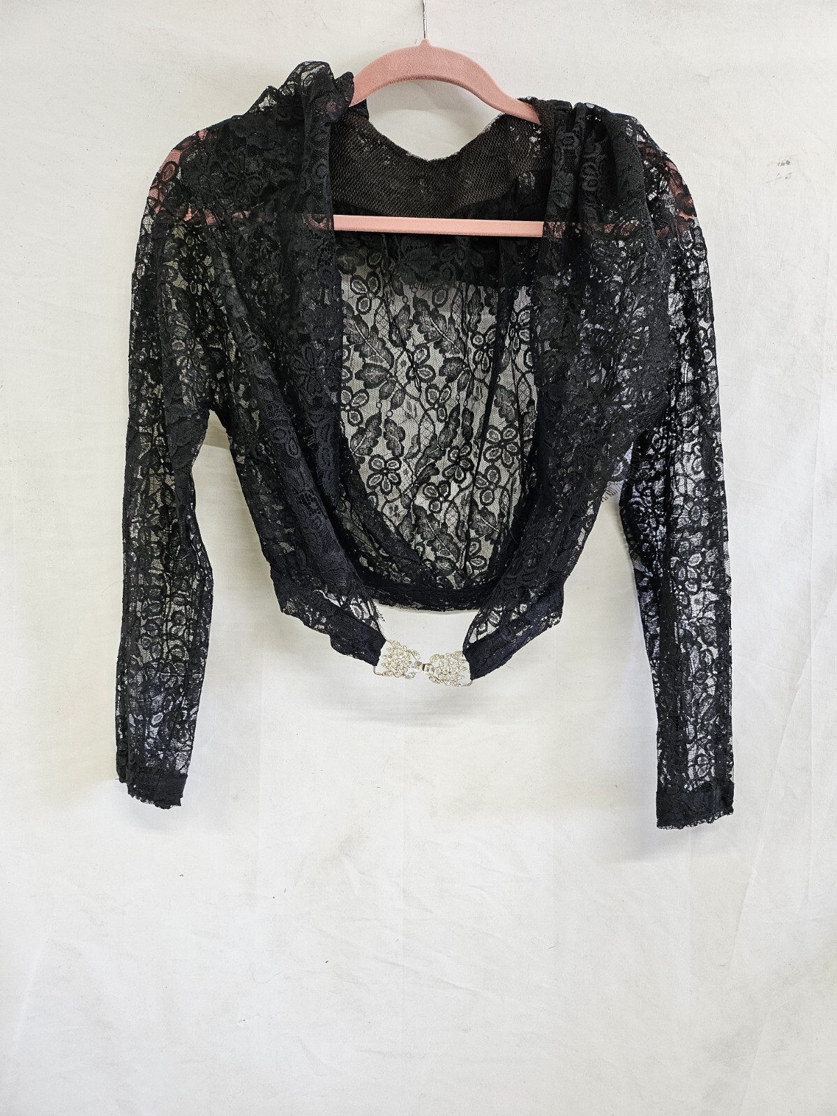 Black Lace Evening Cover Jacket Shawl Wrap Cape Small - Gem