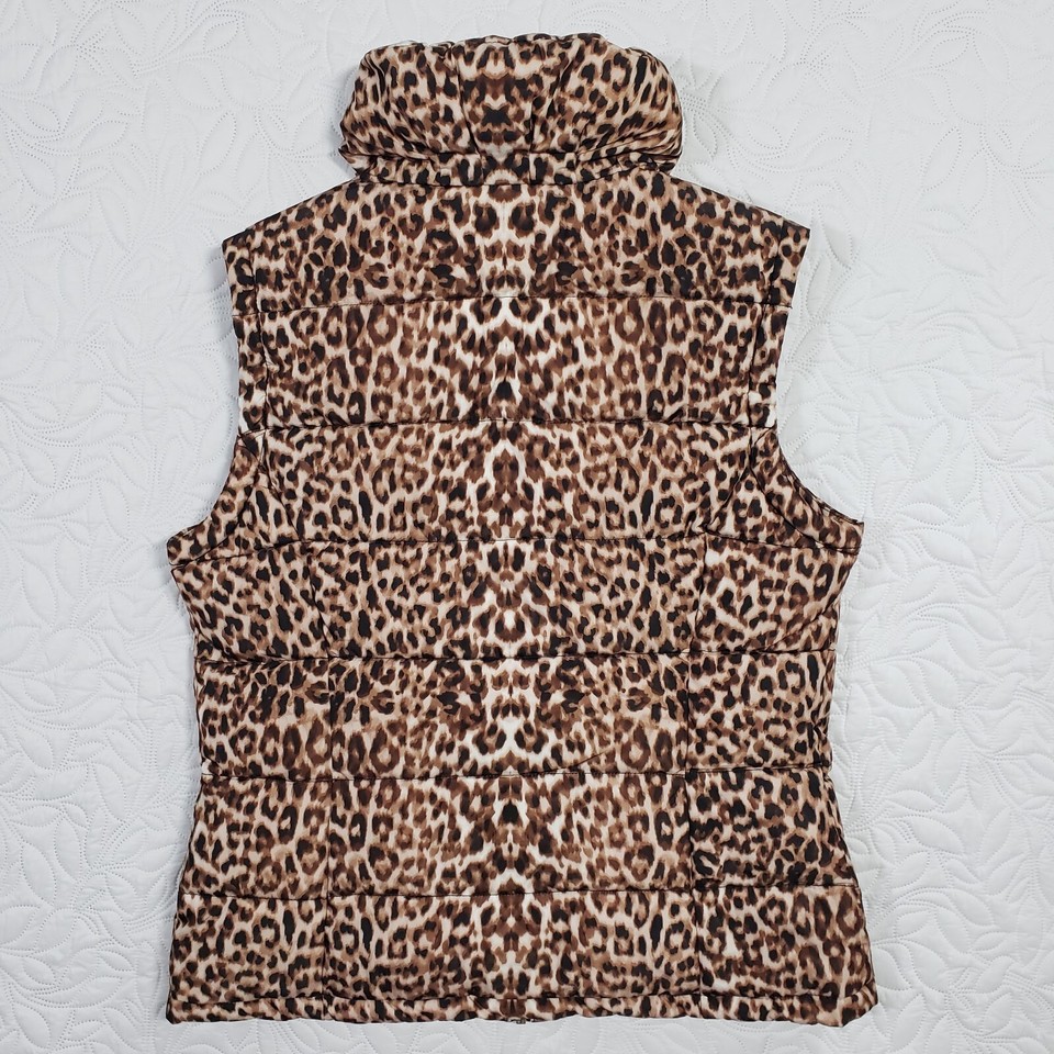 NWT Calvin Klein Puffer Vest Womens S Leopard Gold Zipper Hardware ...