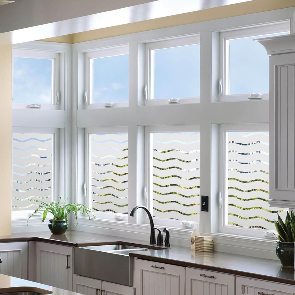 Window Privacy Film Decorative Striped Removable Static Cling Wave ...