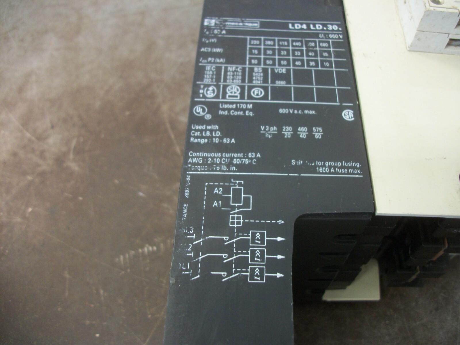 TELEMECANIQUE INTEGRAL 63 CONTACTOR LD4-LD030 63AMP 120VCOIL 3PH 600V ...