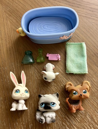 Littlest Pet Shop #3 White Bunny #6 Shi Tzu #30 Mouse #60 Persian Toys Bath Time | eBay