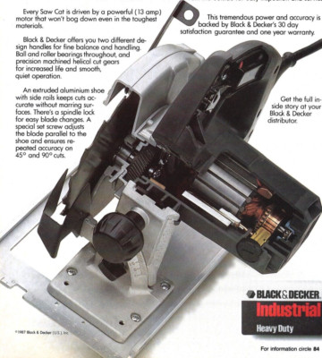 1987 BLACK AND DECKER BUILDERS SAW CAT Print Ad POWER TOOLS PRINT COLOR ...