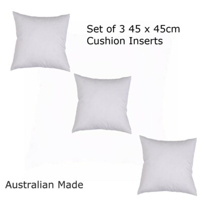 3 Cushion Inserts 45 cm x 45 cm Australian Made Lofty Fibre Thicker ...