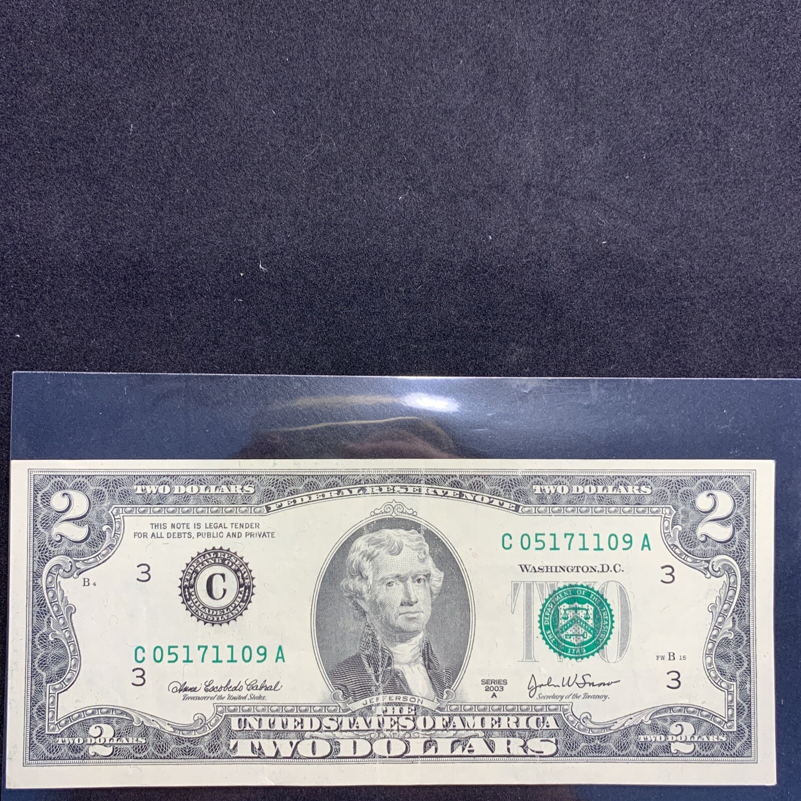 2003A-#05171109- $2 Two Dollar Jefferson Bill Lucky Serial Note/ Bill ...