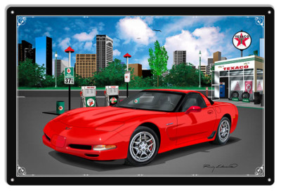 Texaco Corvette Red Car Metal Sign By Rudy Edwards 16x24 | eBay