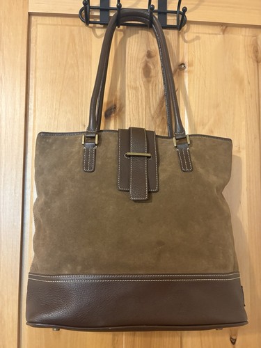EDDIE BAUER BROWN GENUINE SUEDE LARGE TOTE COMP BAG SHOULDER PURSE | eBay